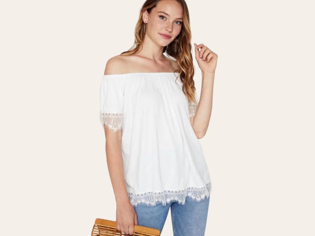 Womens Vintage Boho off Shoulder Lace Bottom Top - Etsy