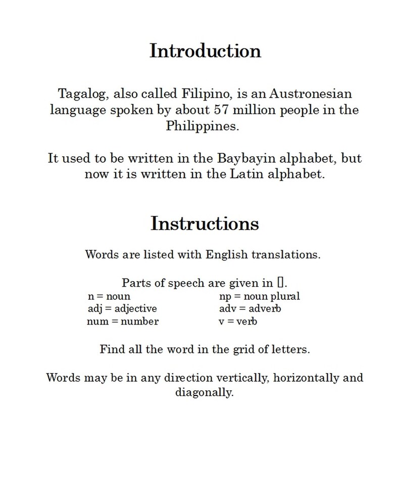 Beginner's Tagalog Ebook Word Searches - Etsy