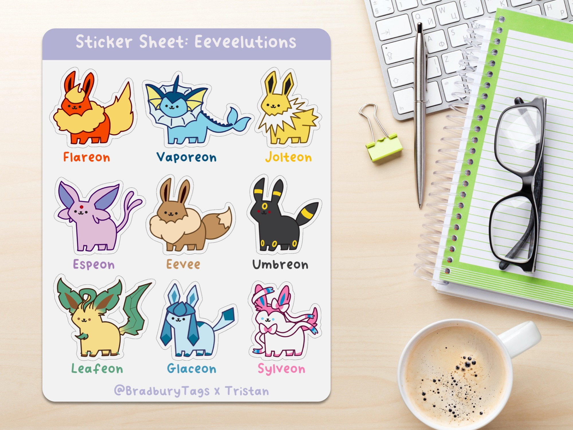 Cute Eevee Evolution Sticker Sheet, Water-resistant Vinyl Vaporeon ...