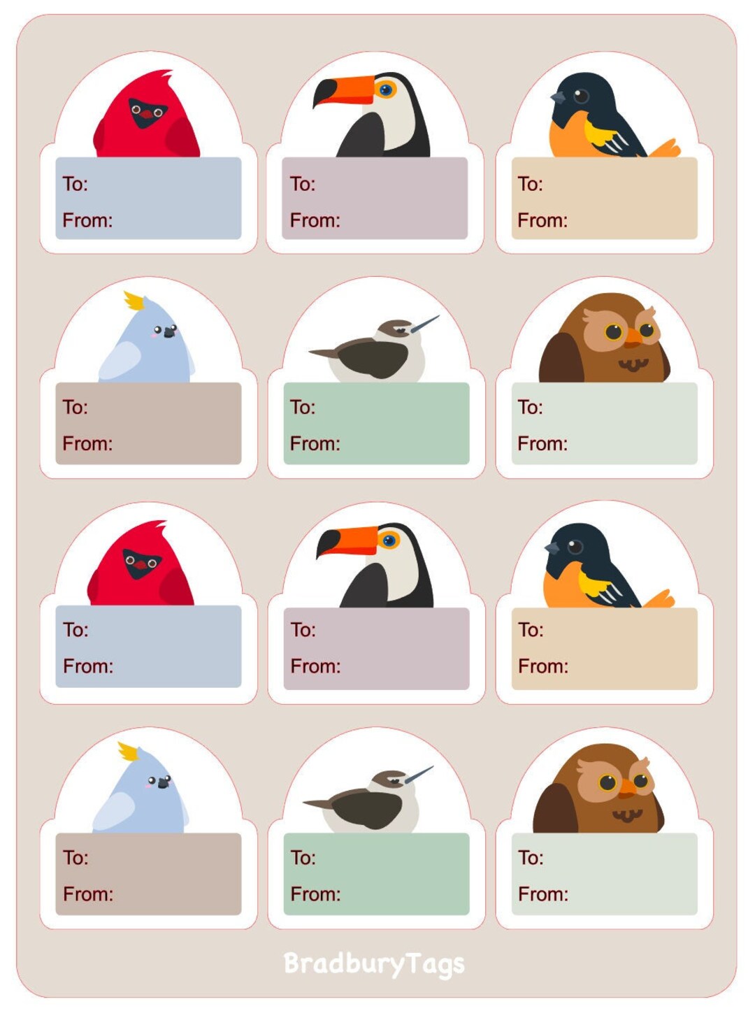 To From TAGS, BIRD Stickers, PERSONALIZED Labels, Custom Name Print ...