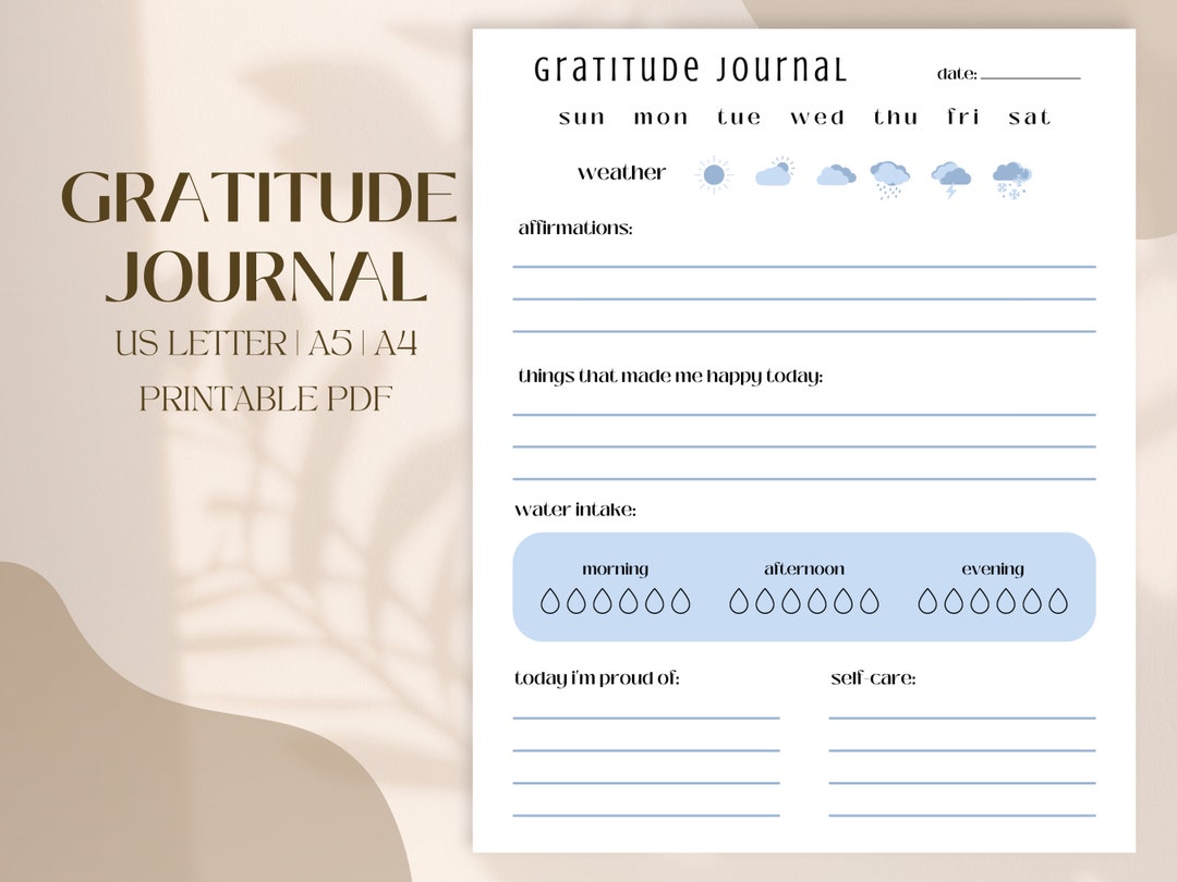Daily Gratitude Journal Printable, A4/A5/US Letter, Mindfulness Planner ...