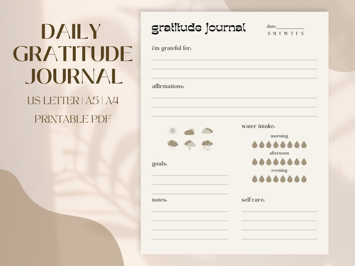 Daily Gratitude Journal Printable, A4/A5/US Letter, Mindfulness Planner ...