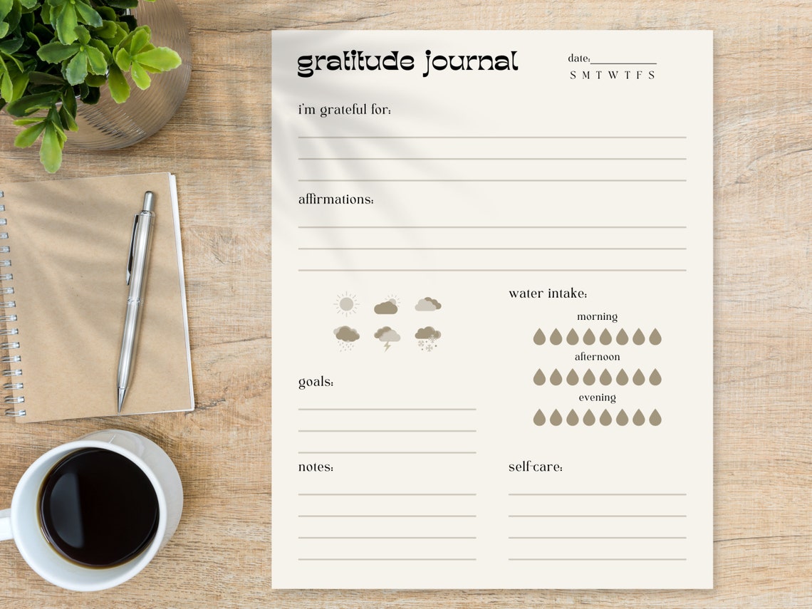 Daily Gratitude Journal Printable, A4/A5/US Letter, Mindfulness Planner ...