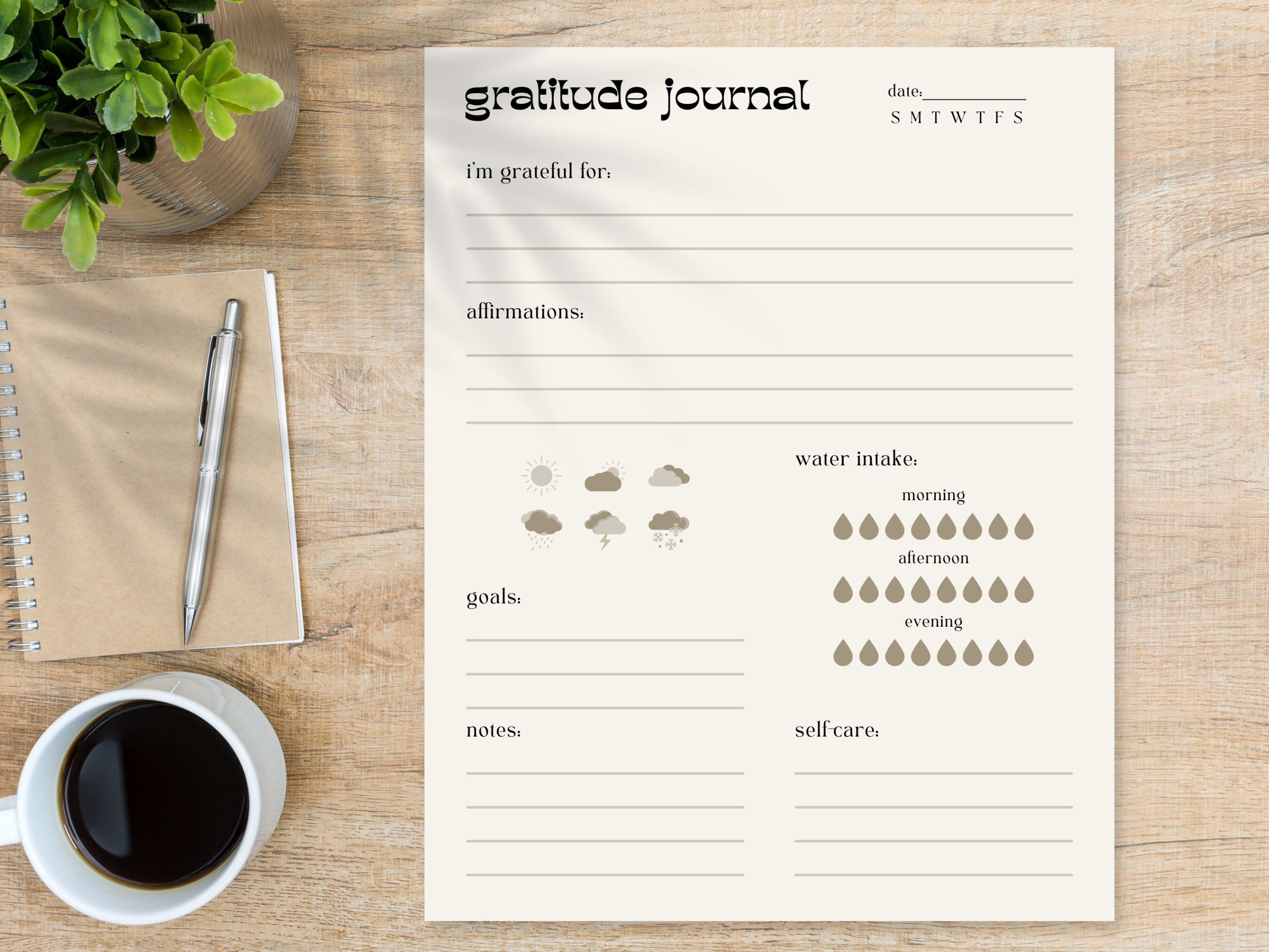 Daily Gratitude Journal Printable, A4/A5/US Letter, Mindfulness Planner ...