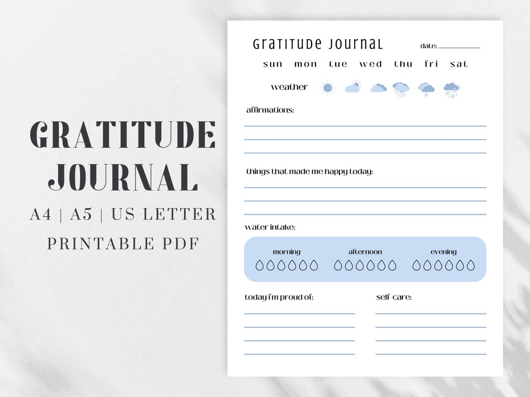 Daily Gratitude Journal Printable, A4/A5/US Letter, Mindfulness Planner ...