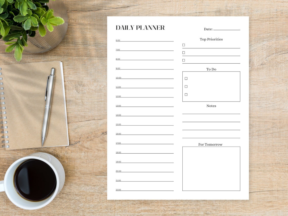 Hourly Planner Printable, Minimalist Daily Schedule, A4/a5/letter, 12hr ...