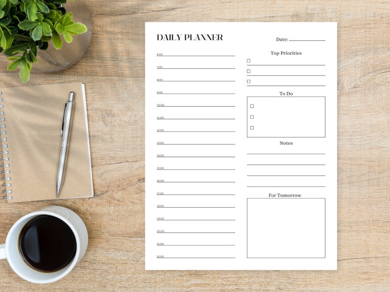 Hourly Planner Printable, Minimalist Daily Schedule, A4/a5/letter, 12hr ...