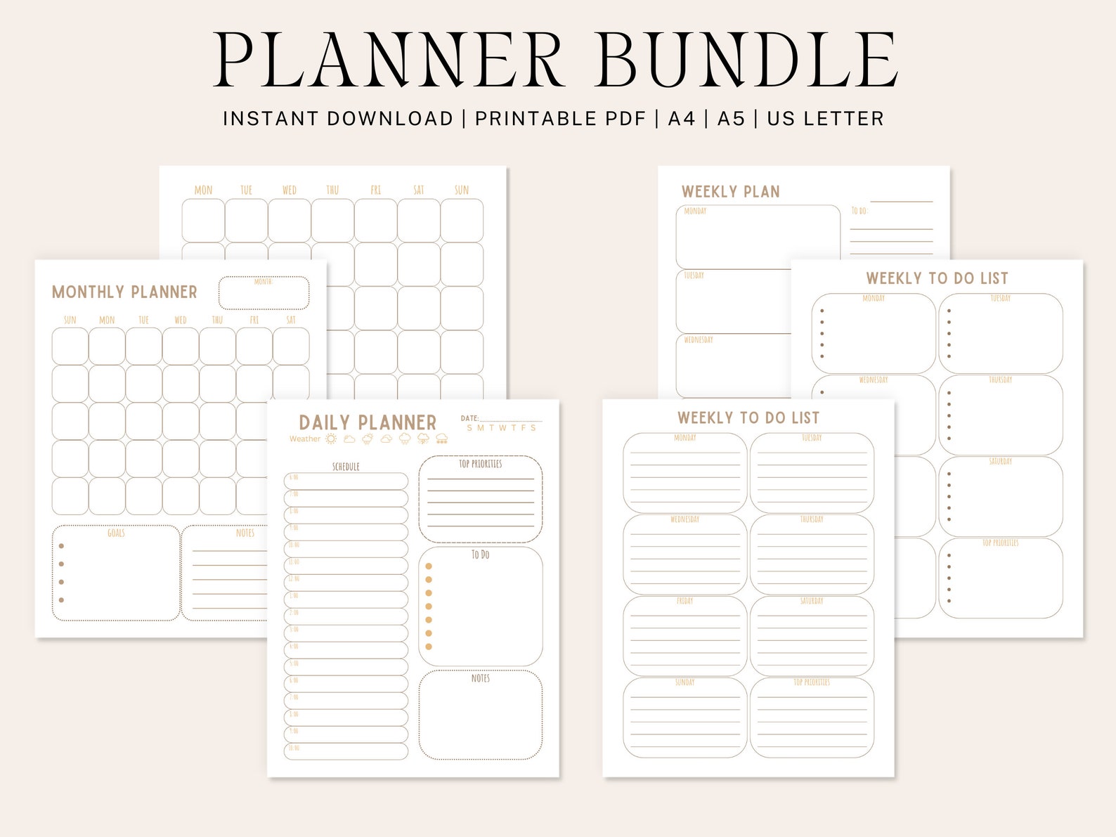 Printable Boho Planner Bundle, Daily Weekly Monthly Planner, to Do List ...