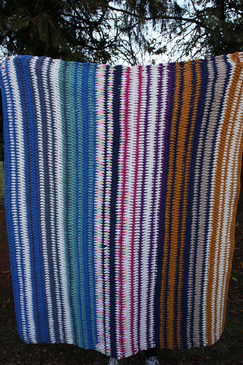 Random Striped Crochet Blanket - Etsy