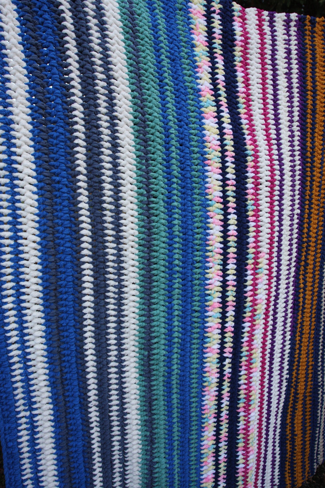 Random Striped Crochet Blanket - Etsy