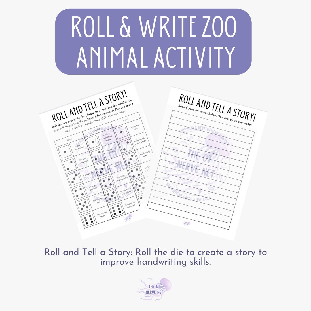 Roll and Write a Story Handwriting Worksheet | Zoo Animal Themed ...