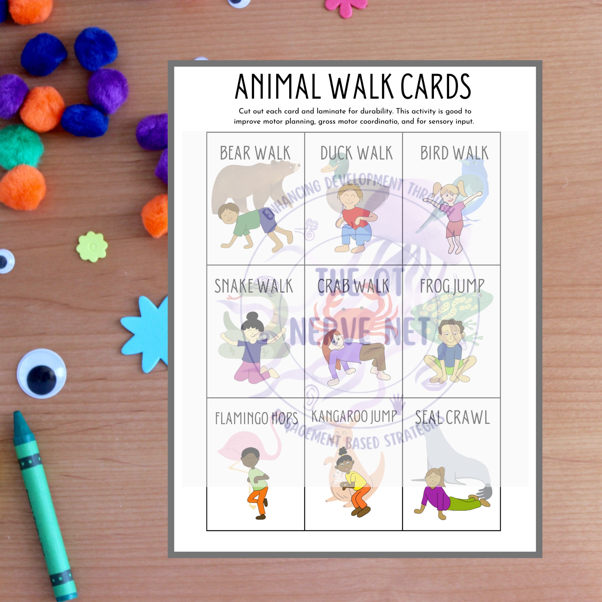 Animal Walk Gross Motor Game Cards for Kids Occupational Therapy ...
