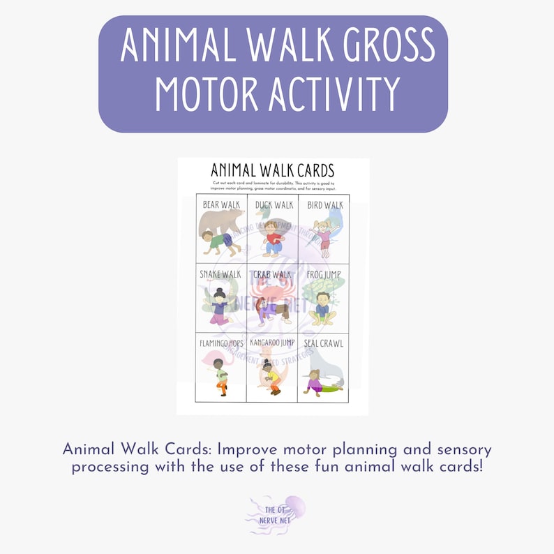 Animal Walk Gross Motor Game Cards for Kids Occupational Therapy ...