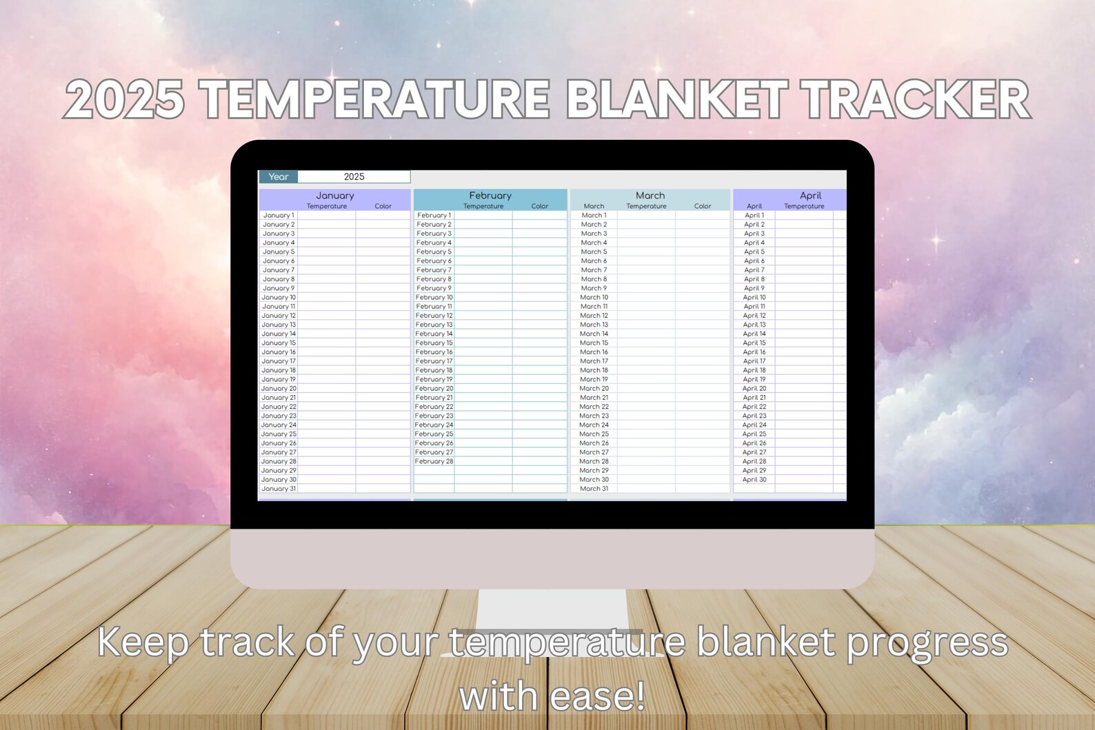 2025 Temperature Blanket Tracker Spreadsheet - Customizable Color ...