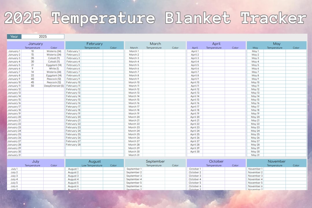2025 Temperature Blanket Tracker Spreadsheet - Customizable Color ...