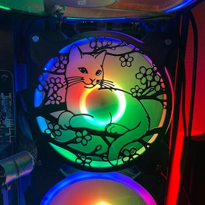 Cat on Sakura Tree - RGB Gaming Computer Fan Shroud/ Grill /cover ...