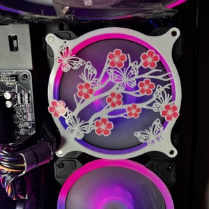 Sakura Butterfly Branch Colored Petals - Gaming Computer Fan Shroud ...
