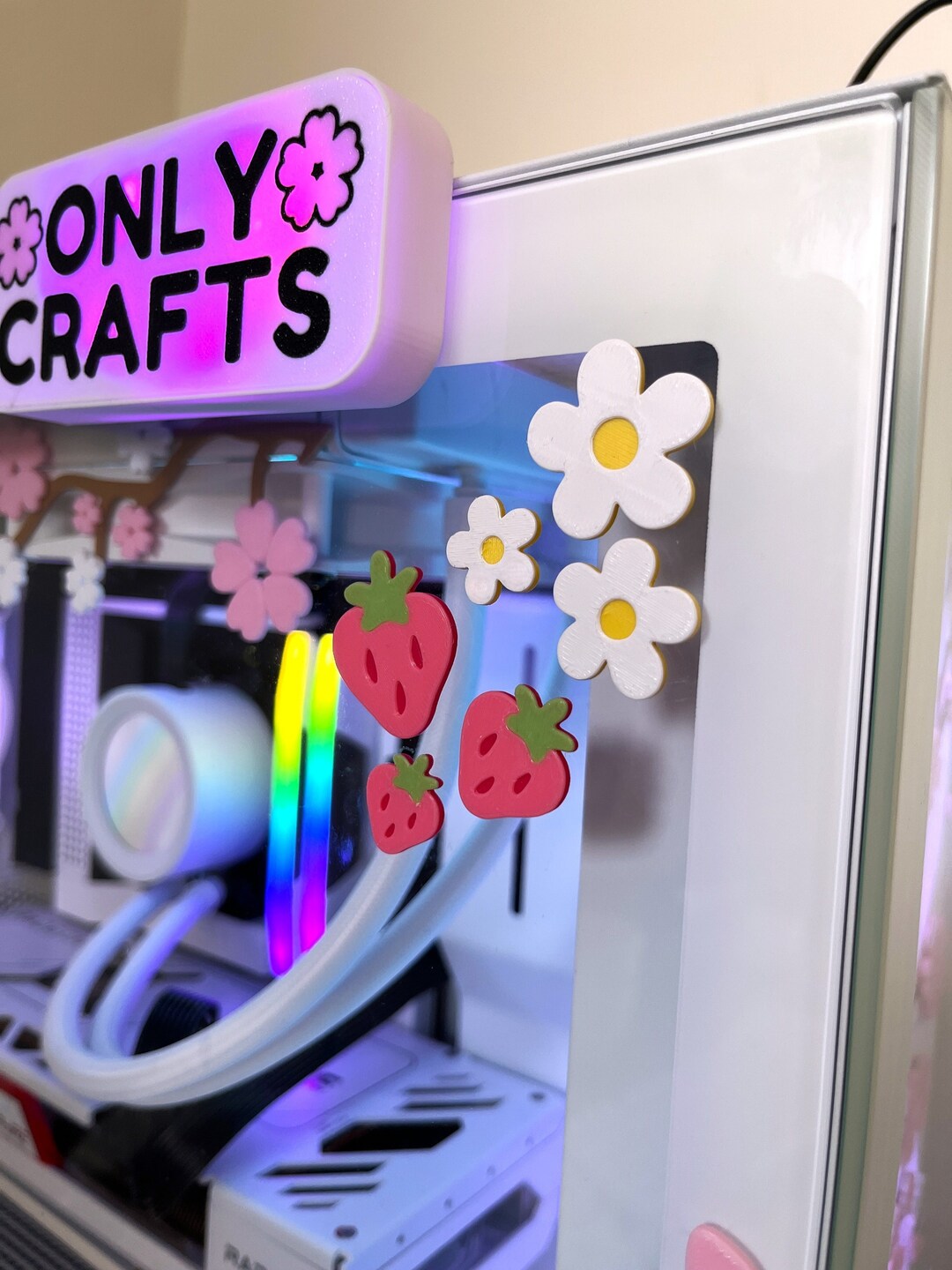 Strawberries Daisies PC Charms | Decoration Stick-on | Adhesive | Stick ...