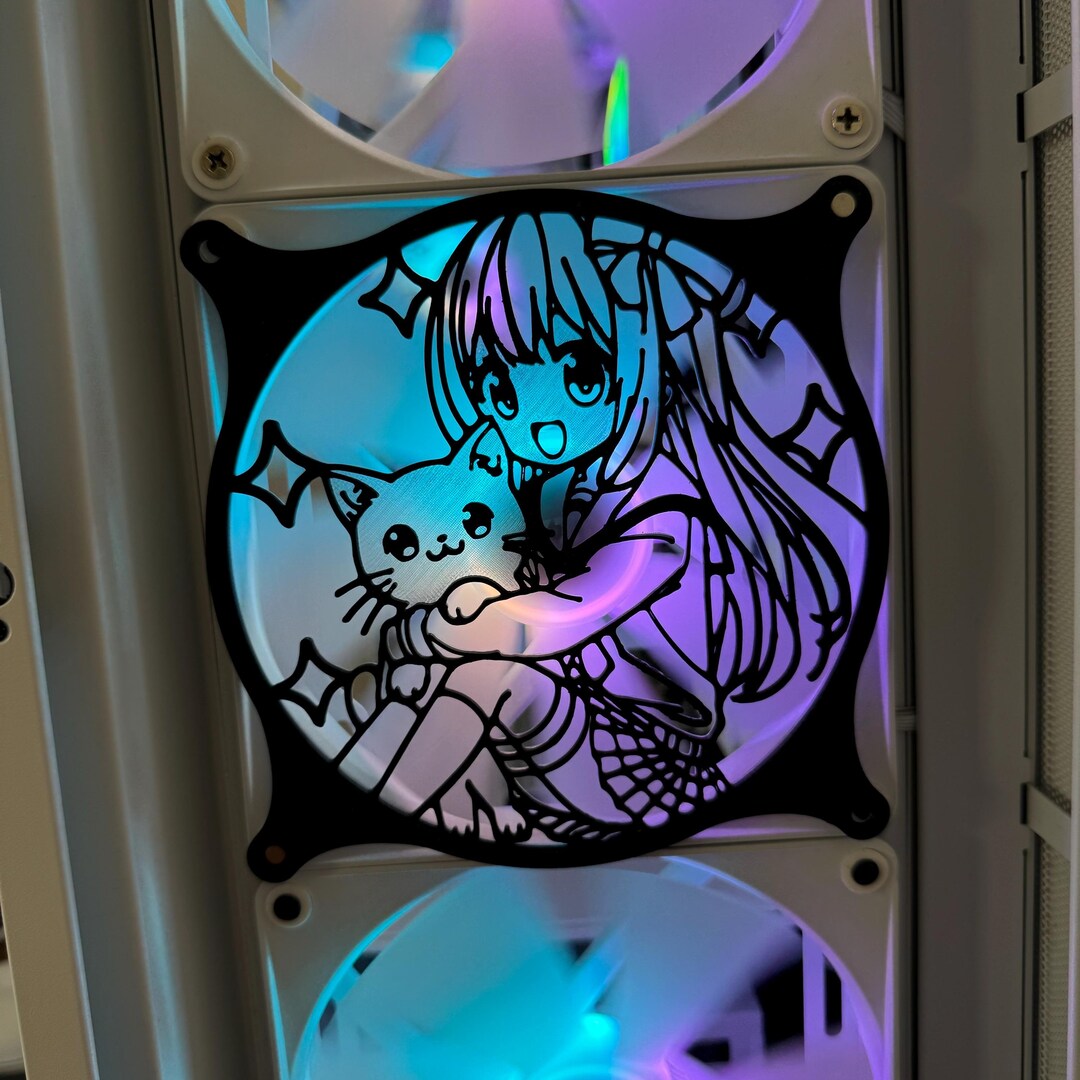 Cat Anime Hug - Computer Fan Shroud/ Grill /cover - Custom 3D Printed ...