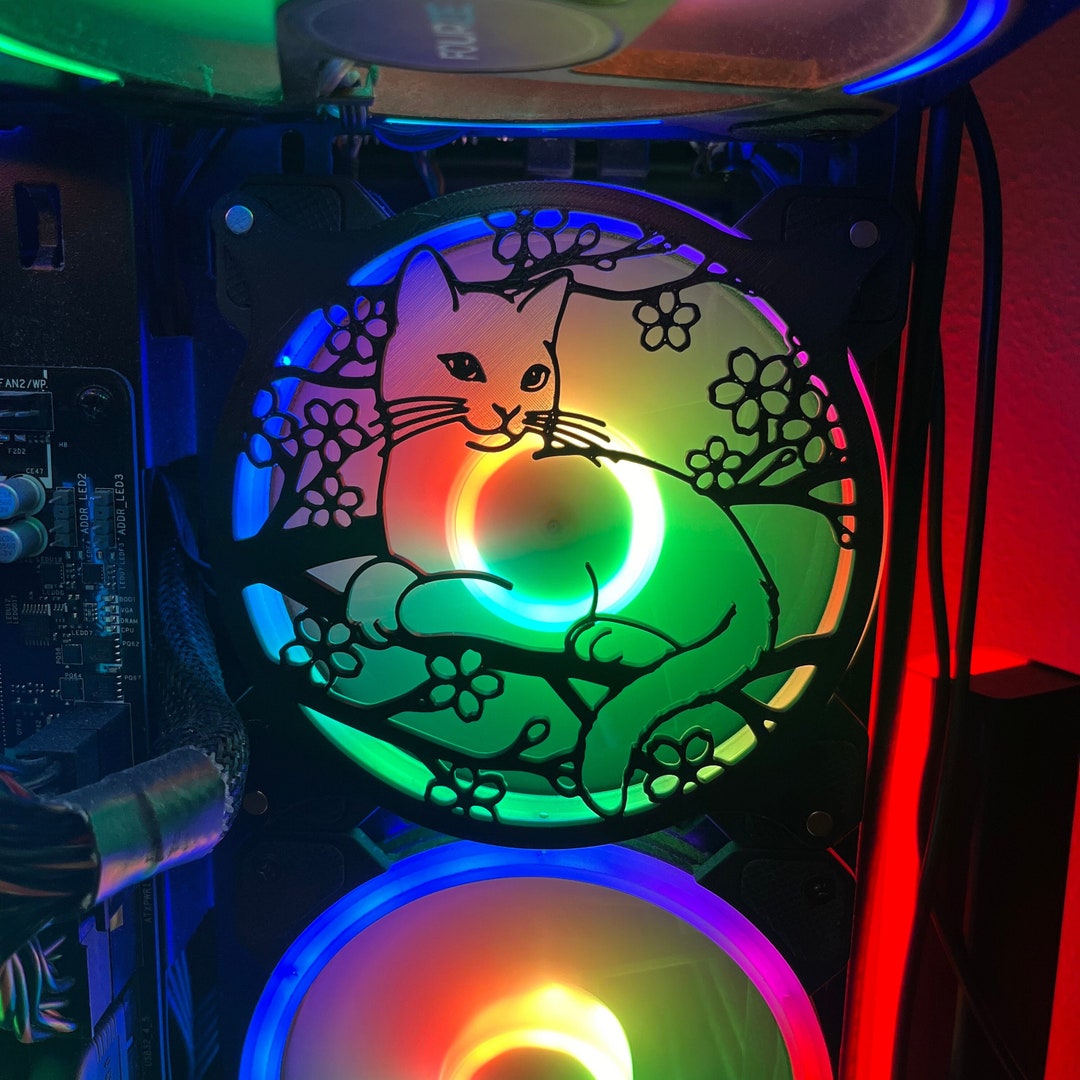 Cat on Sakura Tree RGB Gaming Computer Fan Shroud/ Grill /cover Custom ...