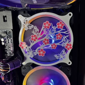 Sakura Butterfly Branch Colored Petals - Gaming Computer Fan Shroud ...