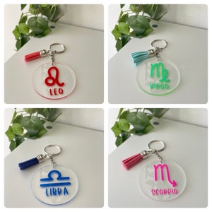 Zodiac Sign Acrylic Keychain ~ Round Acrylic Keychain With Zodiac Sign ...