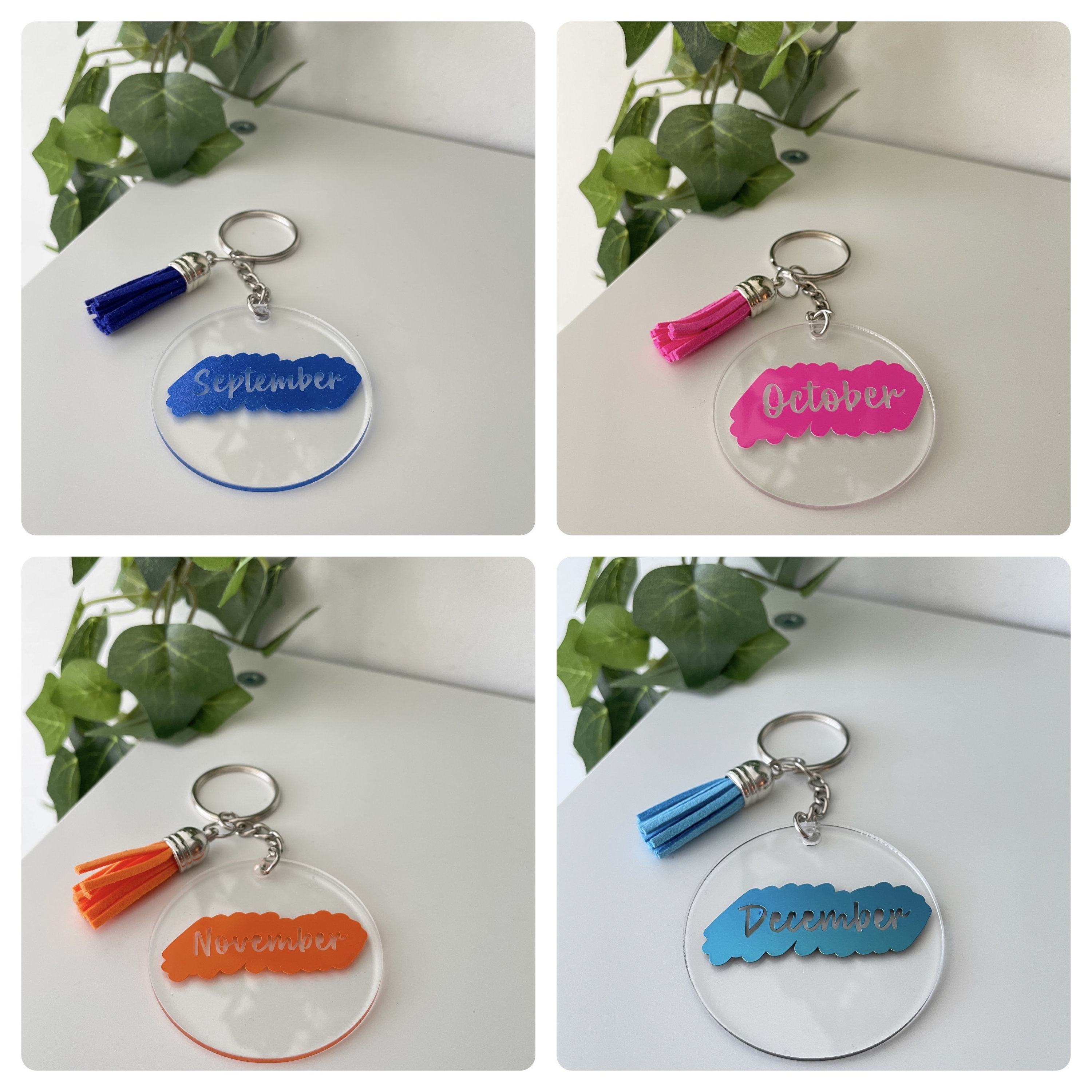 Birth Month Acrylic Round Vinyl Decal Keychains Birthstone - Etsy