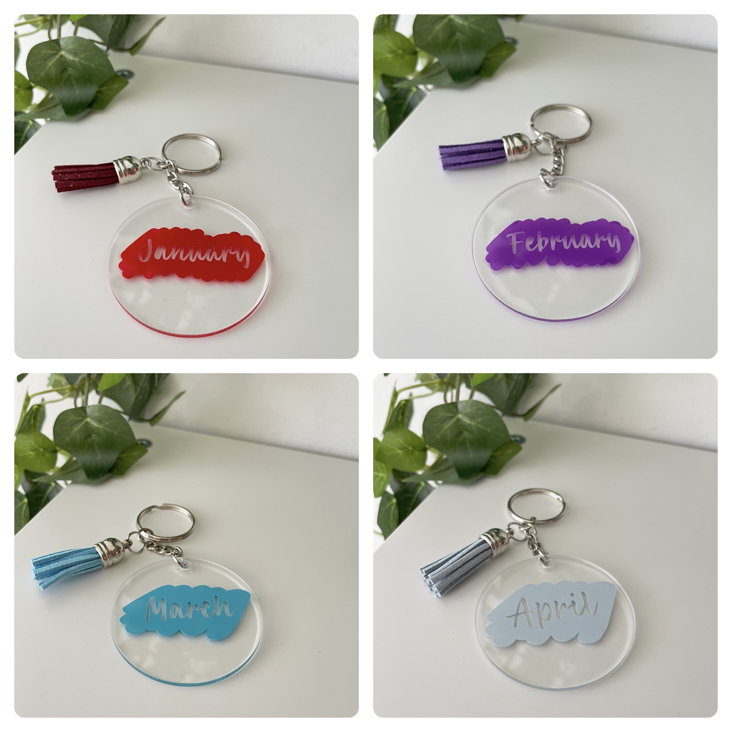 Birth Month Acrylic Round Vinyl Decal Keychains Birthstone - Etsy