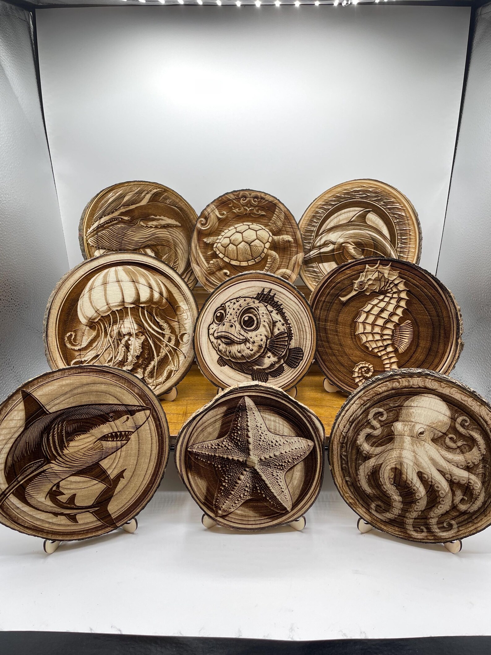 Laser Engraved Ocean Themed Wood Rounds ~ Aquatic Engraved Wood ~ Sea ...