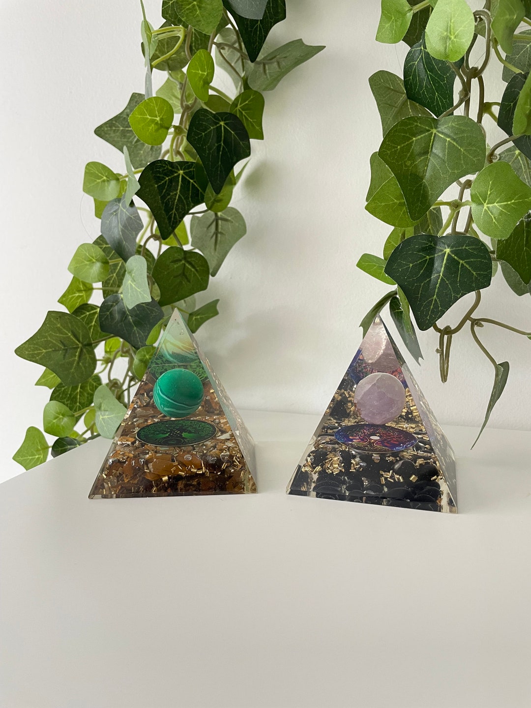 Orgonite Pyramids Crystal Gemstone Resin Pyramid Tigers Eye Orgonite Pyramid Black Obsidian ...