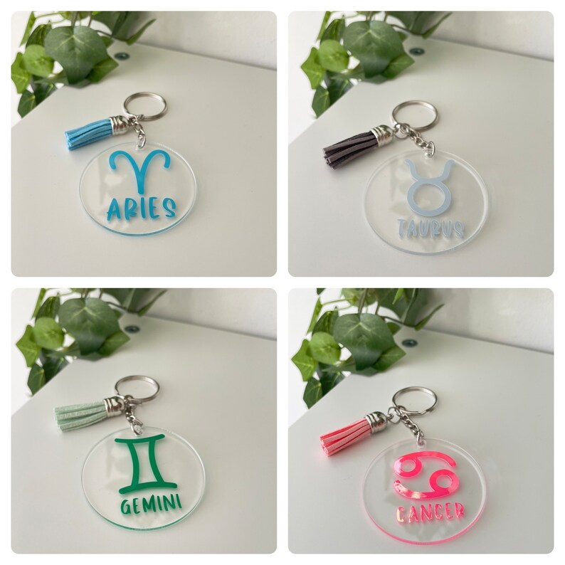 Zodiac Sign Acrylic Keychain ~ Round Acrylic Keychain With Zodiac Sign ...