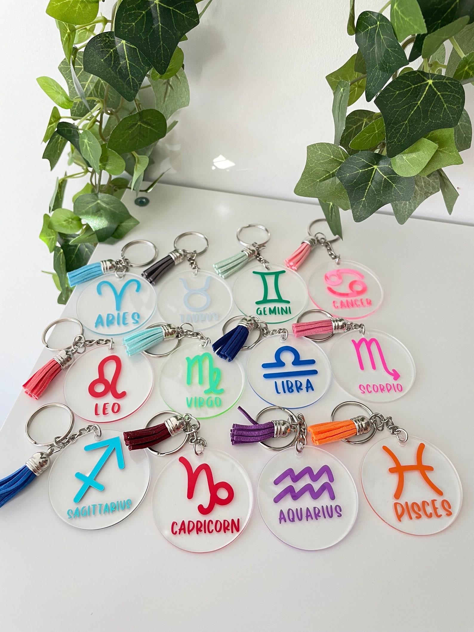 Zodiac Sign Acrylic Keychain ~ Round Acrylic Keychain With Zodiac Sign ...