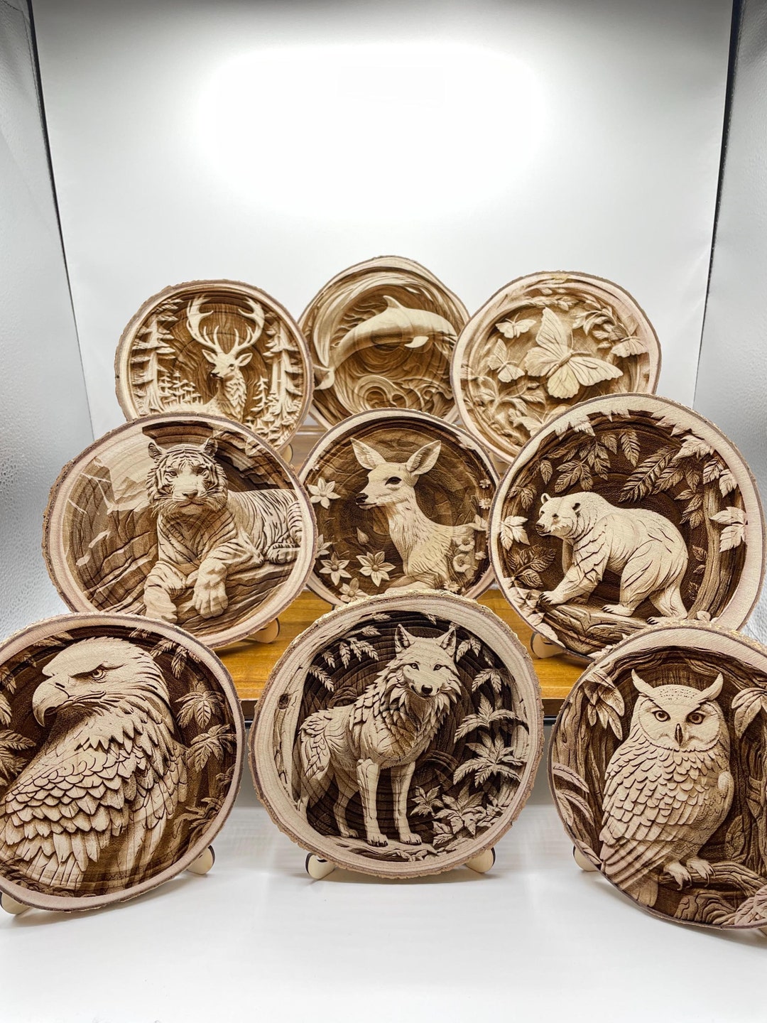 Laser Engraved Animals on Wood Rounds ~live Edge Engraved Animals on ...