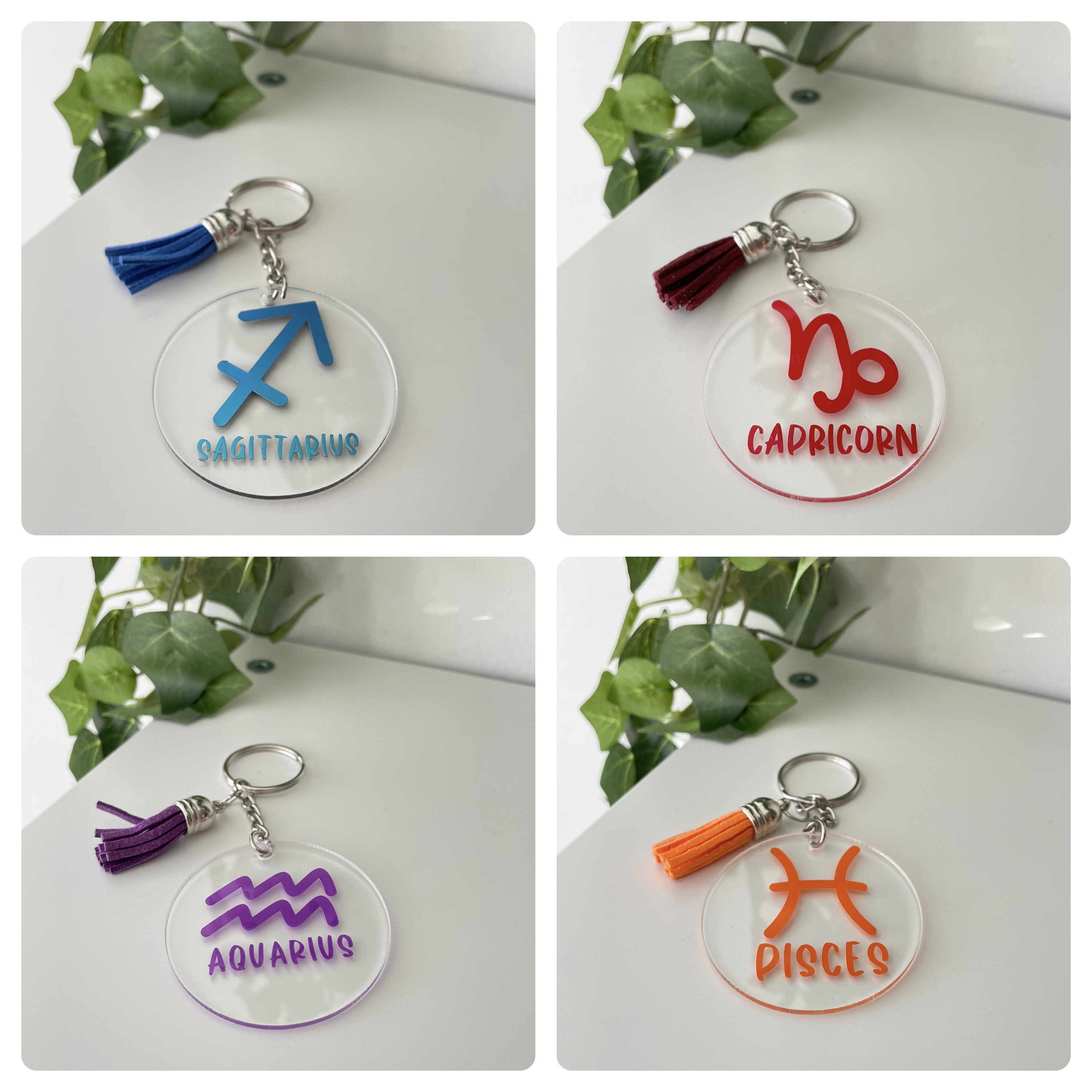 Zodiac Sign Acrylic Keychain ~ Round Acrylic Keychain With Zodiac Sign ...