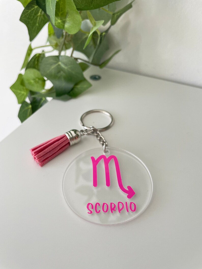 Zodiac Sign Acrylic Keychain ~ Round Acrylic Keychain With Zodiac Sign ...