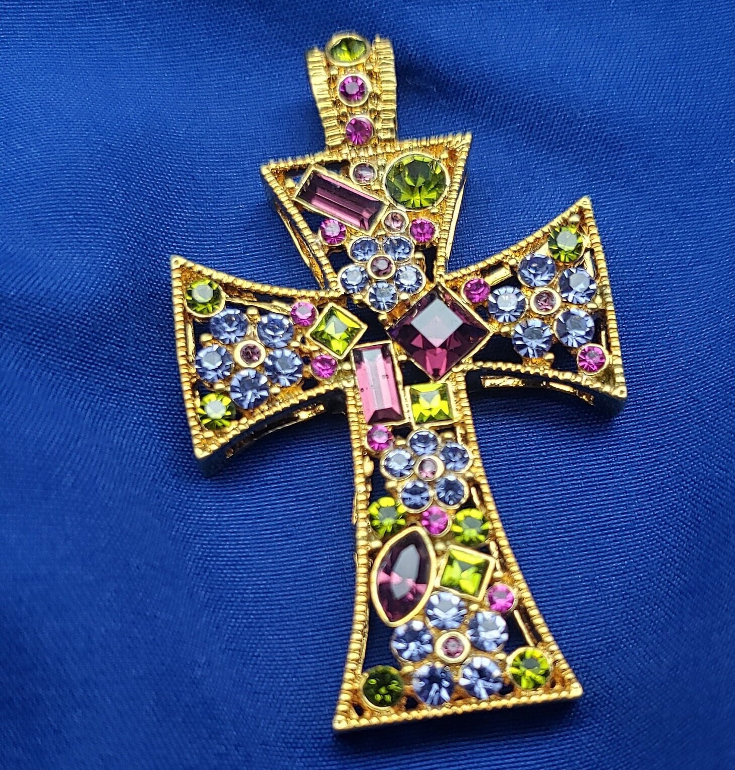 Chunky Gold Rainbow Crystal Cross Pendant - Etsy