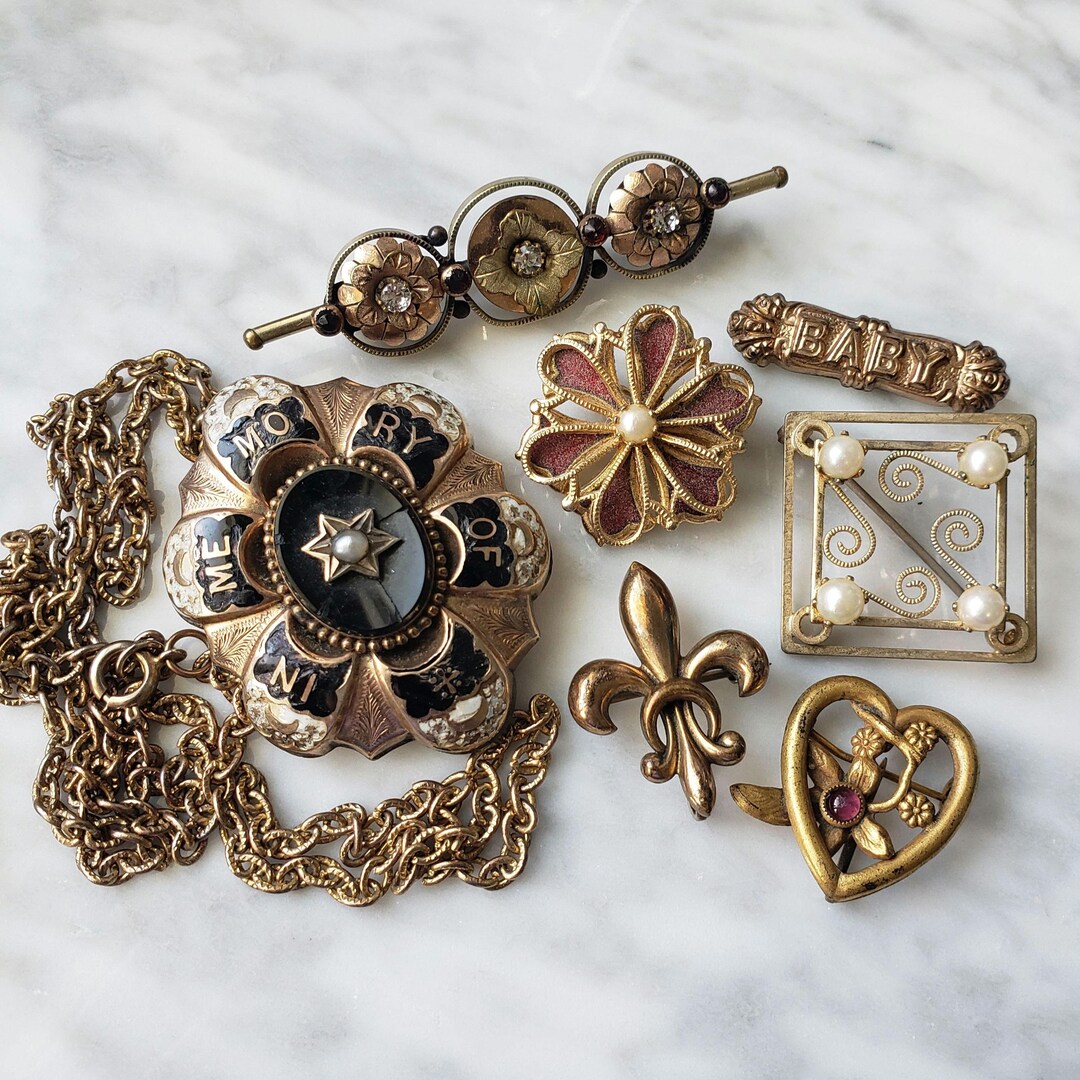Antique Victorian Gold Pins, Fleur De Lis Gold Fill Jewelry - Etsy