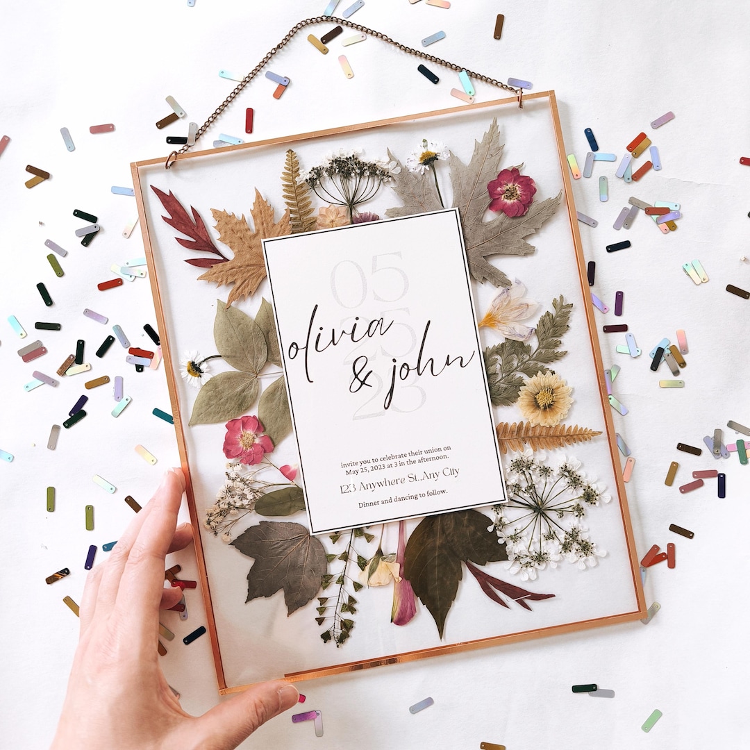 Custom Pressed Flower Invitation Frame – Botanical Memory Keepsake ...