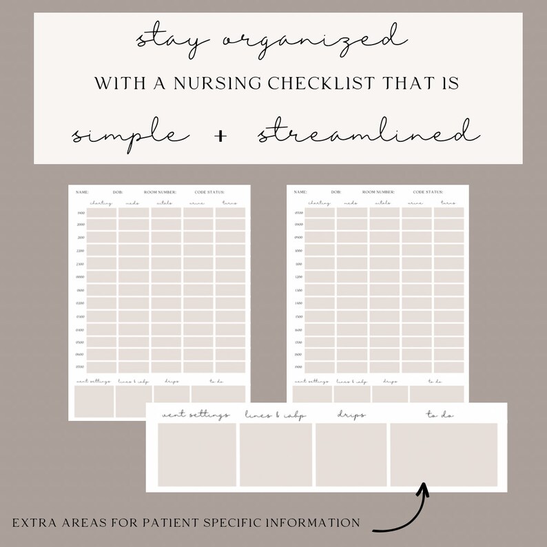 ICU Nursing Checklist- Hourly Planner - Etsy