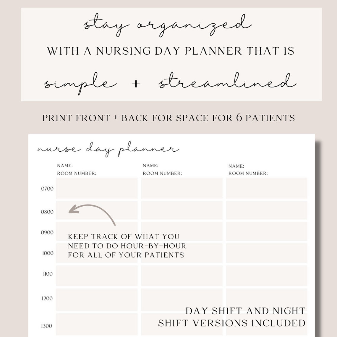 Minimal Nurse Day Planner- up to 6 Patients, 12 Hour Organizer. - Etsy