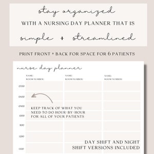 Minimal Nurse Day Planner- up to 6 Patients, 12 Hour Organizer. - Etsy