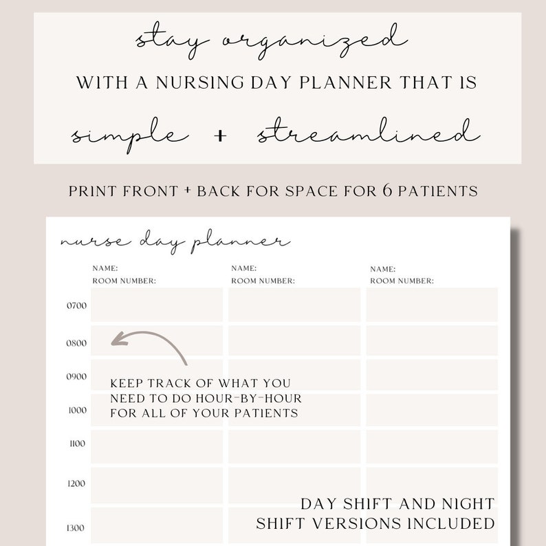 Minimal Nurse Day Planner- up to 6 Patients, 12 Hour Organizer. - Etsy