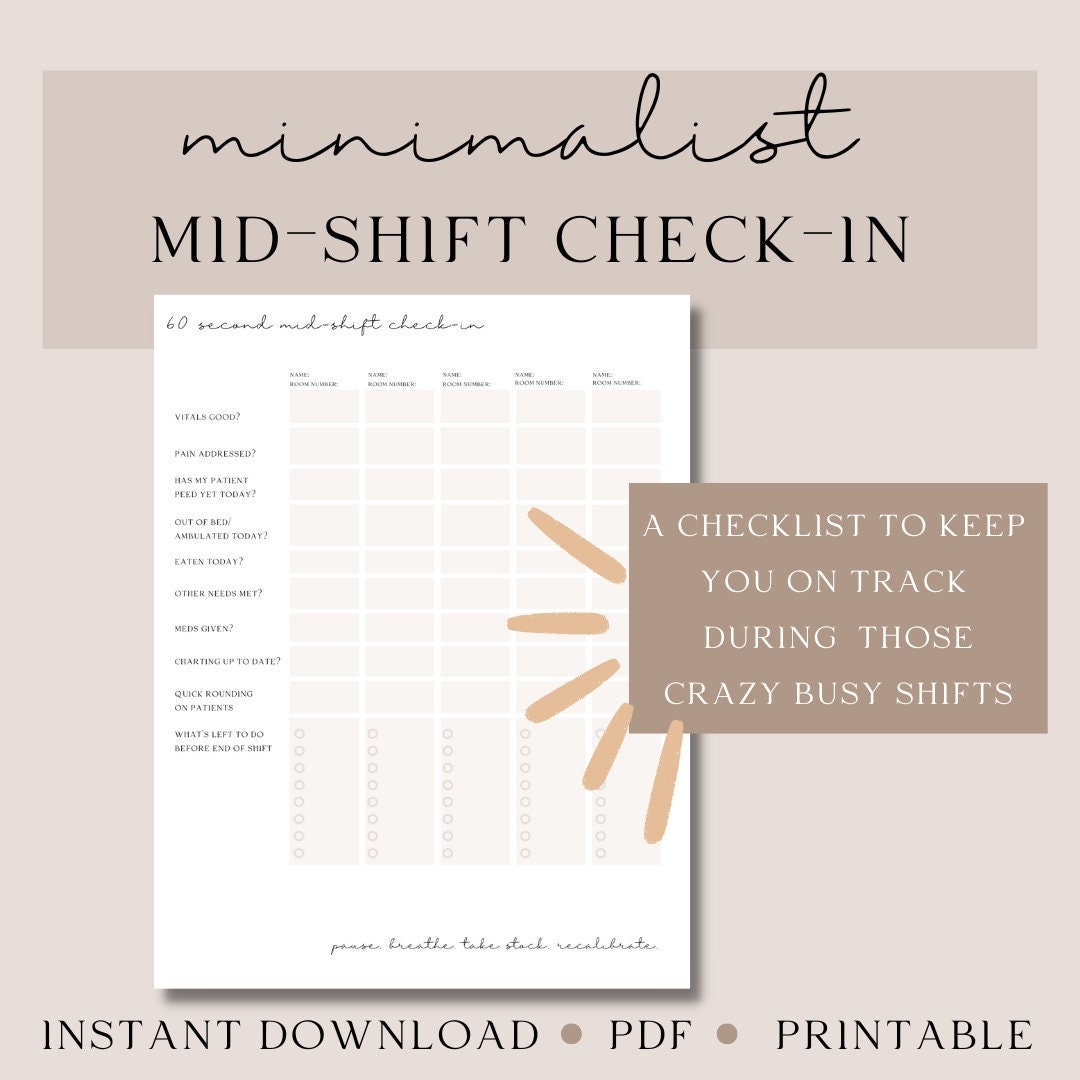 Simple Nurse Planner- Mid Shift Check-in Reminder Sheet - Etsy