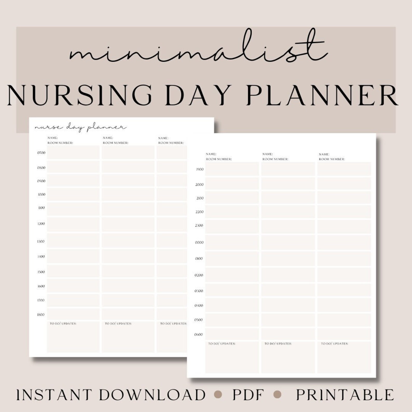 Minimal Nurse Day Planner- up to 6 Patients, 12 Hour Organizer. - Etsy