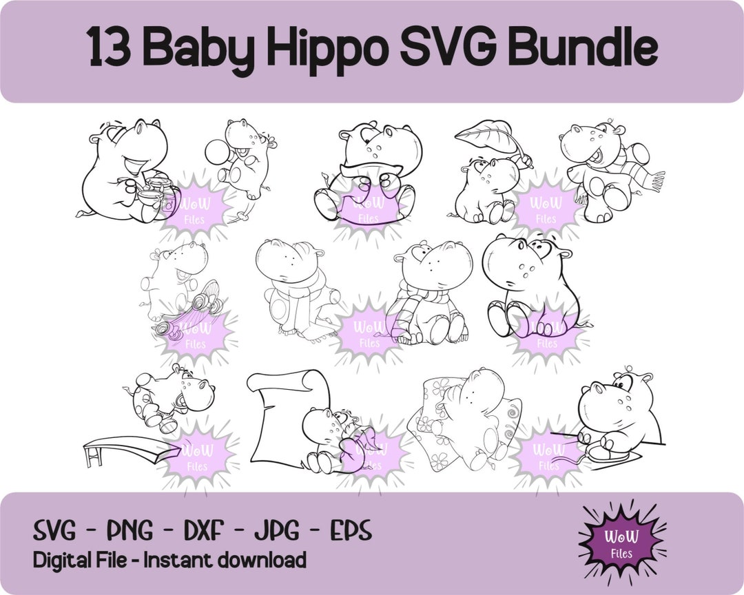 Hippo SVG, Hippo Outline cut file, Baby dxf Laser engraving, hippo ...