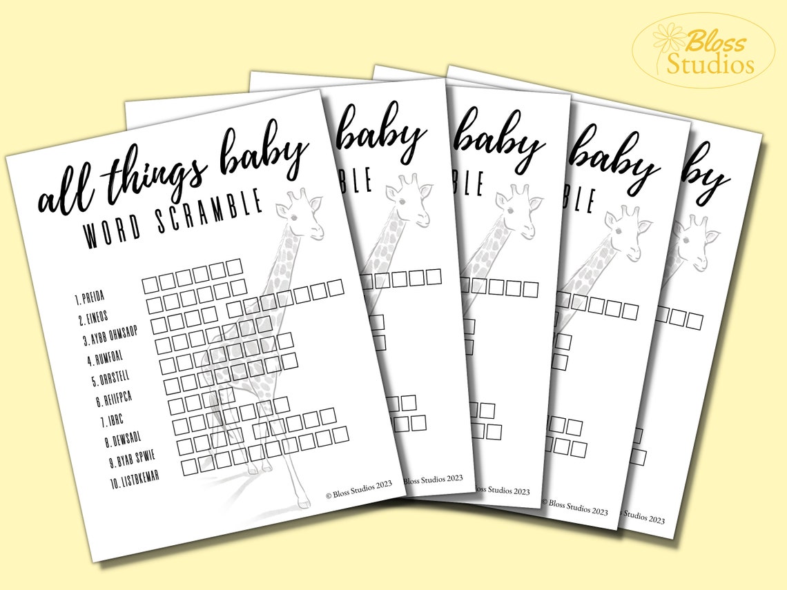 Giraffe Baby Shower Party Game | Printable Baby Shower Word Scramble ...