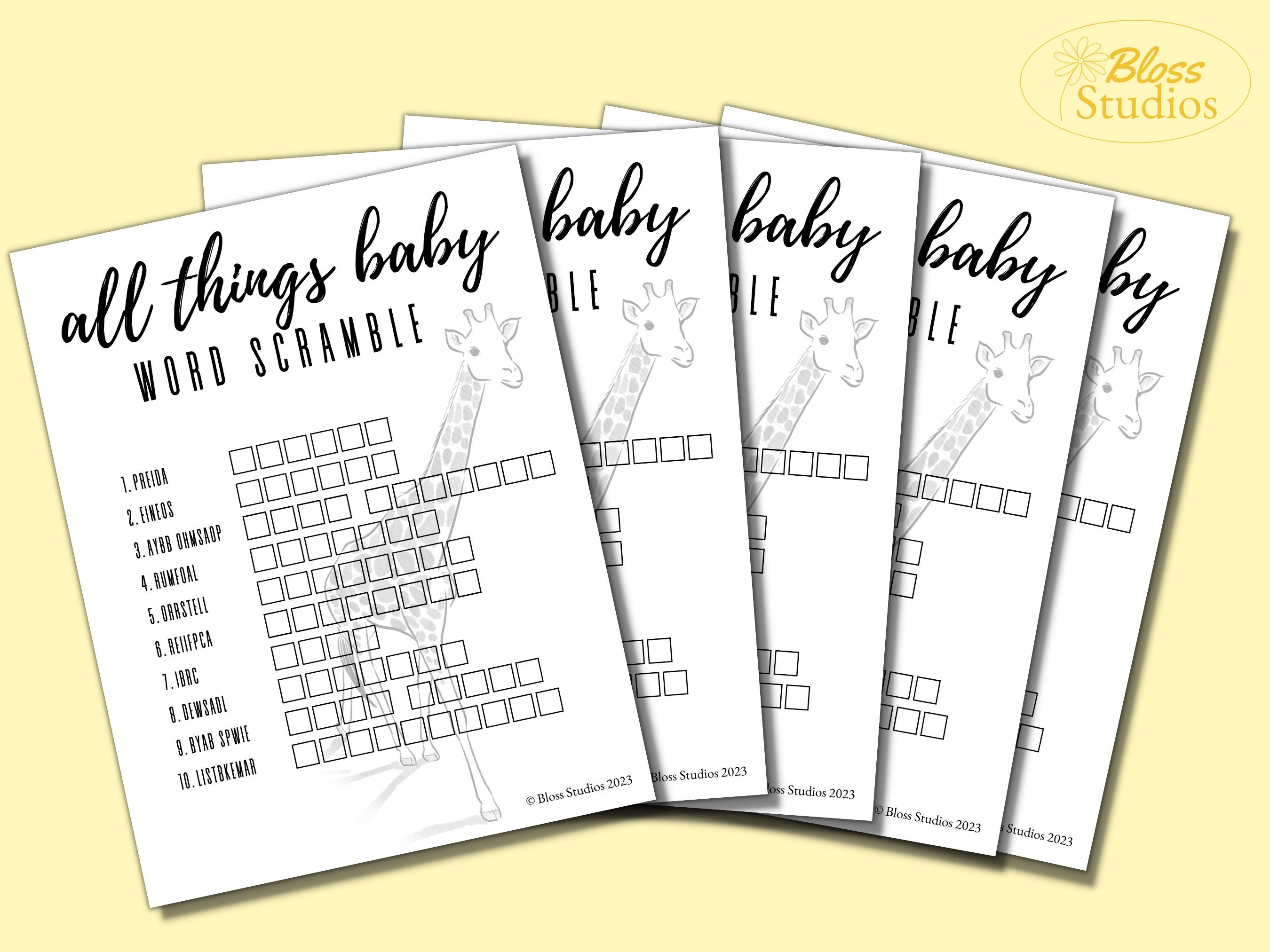 Giraffe Baby Shower Party Game | Printable Baby Shower Word Scramble ...