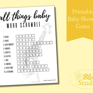 Giraffe Baby Shower Party Game Printable Baby Shower Word Scramble for ...