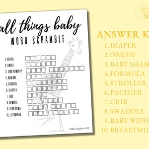 Giraffe Baby Shower Party Game | Printable Baby Shower Word Scramble ...