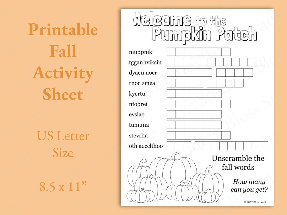 Printable Fall Word Scramble Fall Activity Sheet for Kids Children's ...